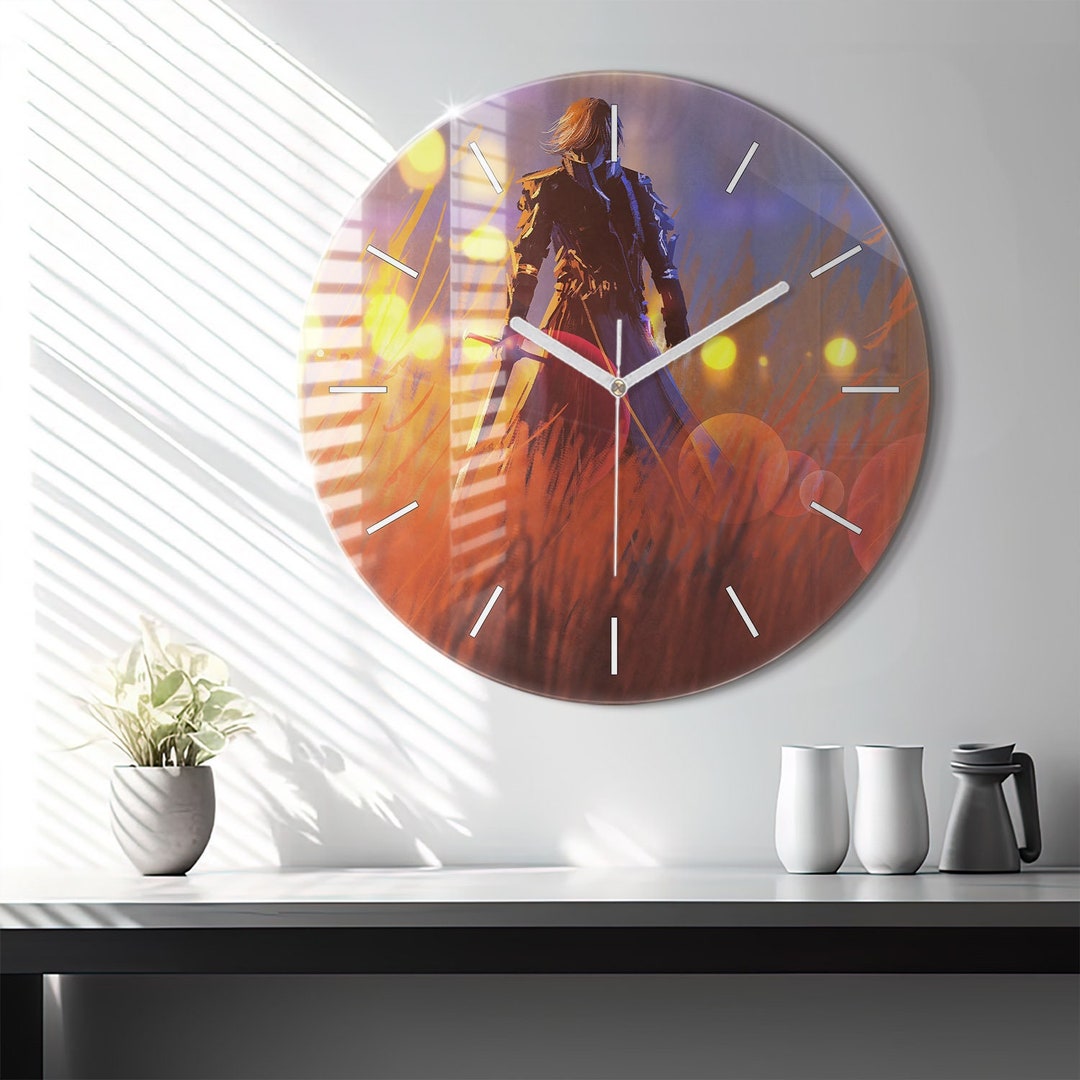 A Knight With a Sword Glass Clock, Black Modern Wall Clock, People ...