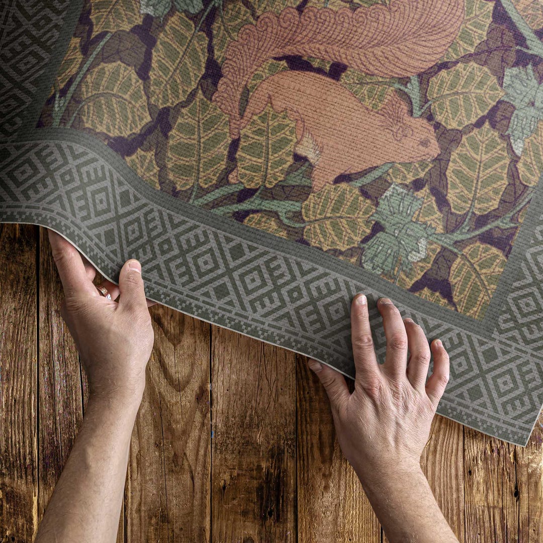 Squirrels and Nut Tree Leaves Illustration Rug for Living Room, Nature ...