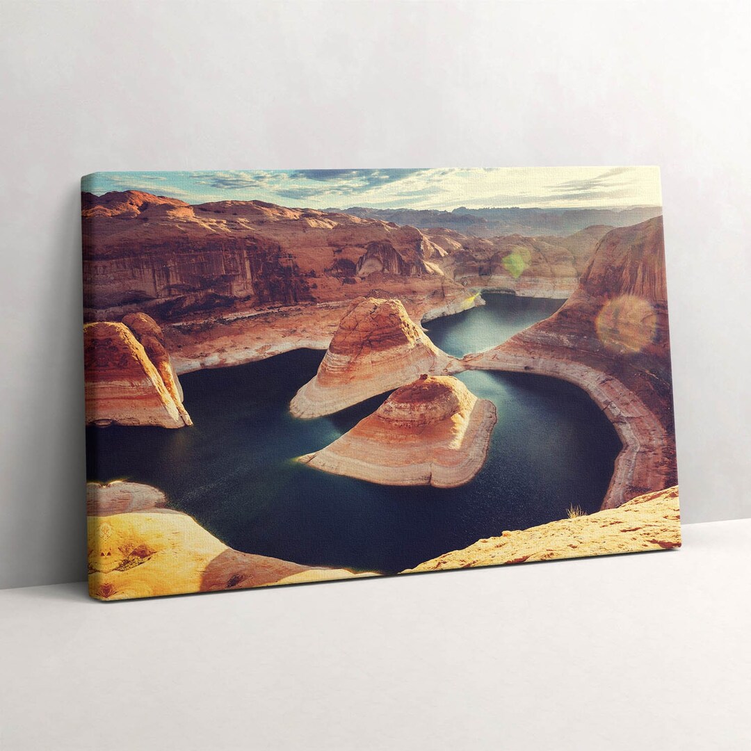 Powel Lake USA Canvas, Picture Wall Hanging, Beige Wall Art, Nature ...