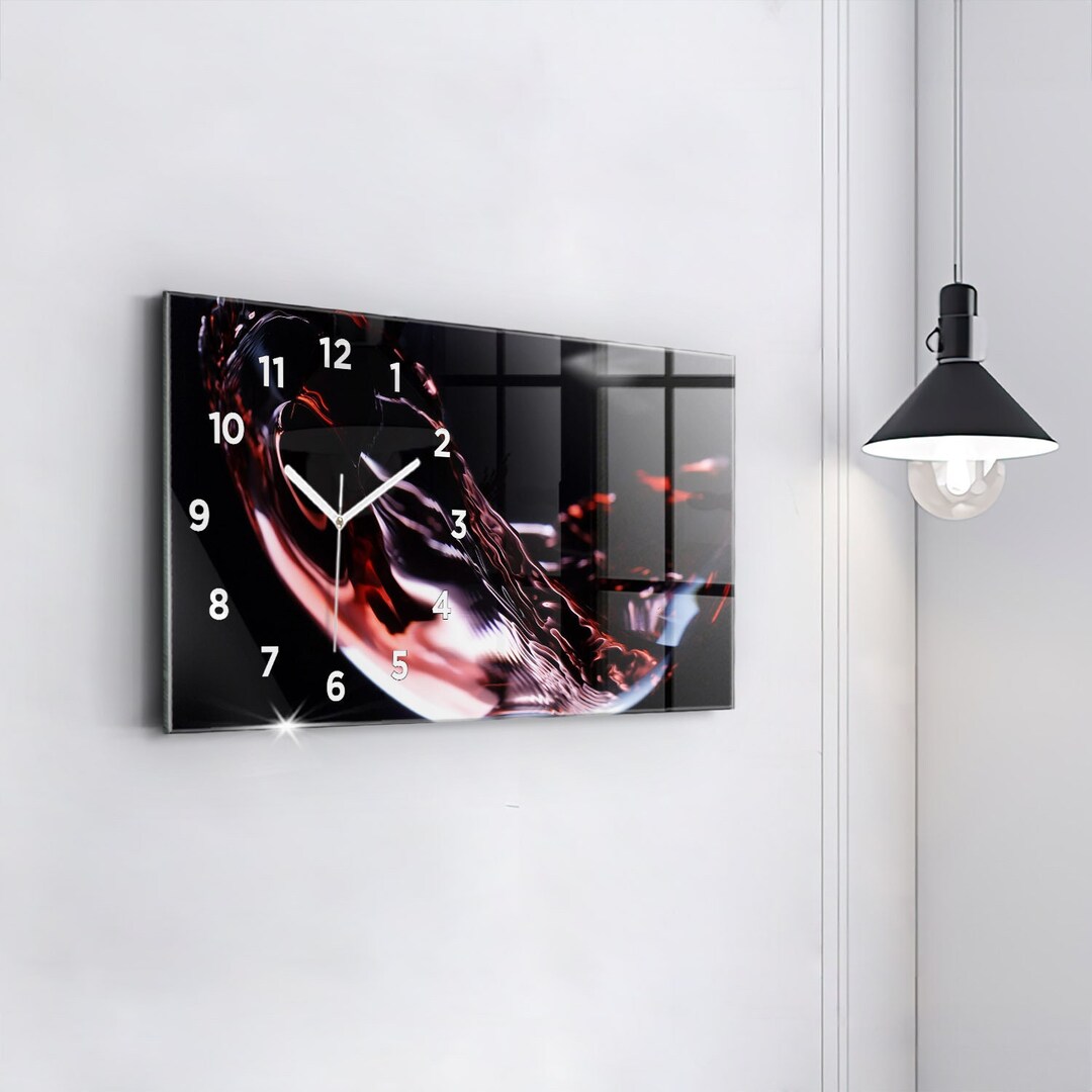 Glass of Wine Modern Wall Clock, Red Glass Clock, Food Minimalistic ...