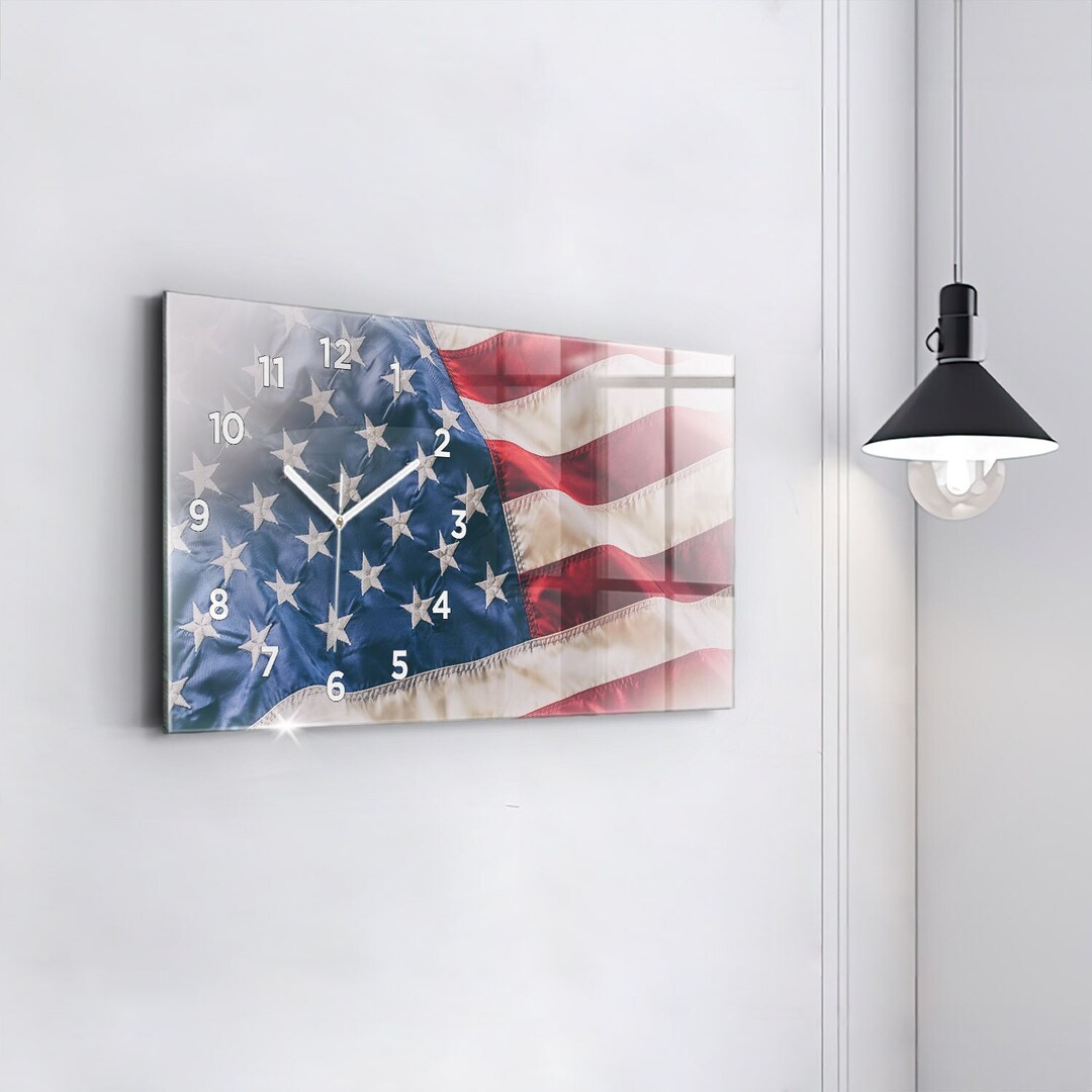 American Flag Minimalistic Clock, Multicolour Glass Clock, Patriotic ...