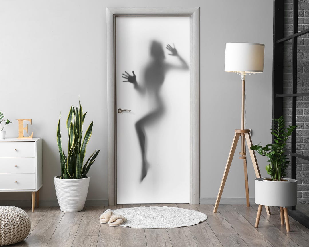 Shadow Behind the Glass Door Sticker, Carving Door Mural, Sensual Door ...