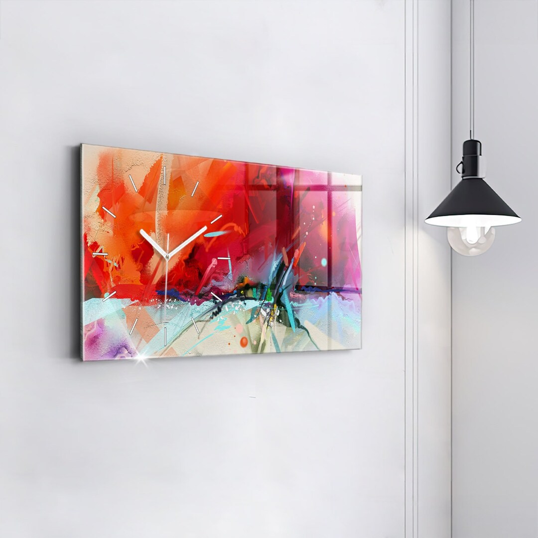 Rows of Spices Wall Clock, Red Glass Clock, Art Hanging Clock ...