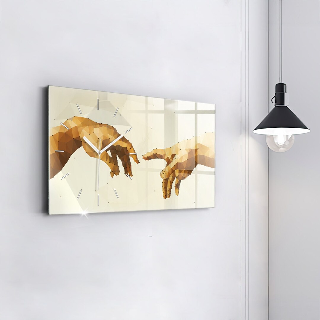 The Creation of Adam Minimalistic Clock, Yellow Glass Clock, Art Wall ...