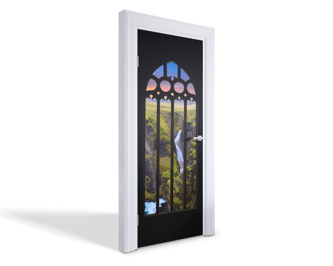 Gothic Window of Nature Door Sticker, Carving Door Mural, Landscapes ...
