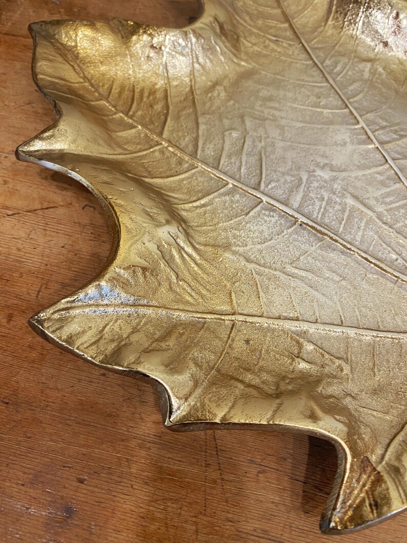 Vintage Cast Aluminum Maple Leaf Tray – Large Gold Leaf Catchall, Mid ...
