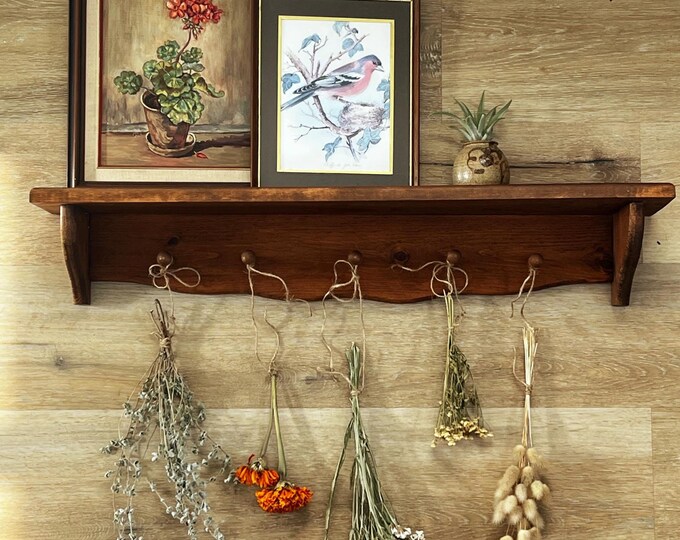 Vintage Wood Wall Shelf With Peg Rail | Farmhouse Kitchen| Herb Drying ...