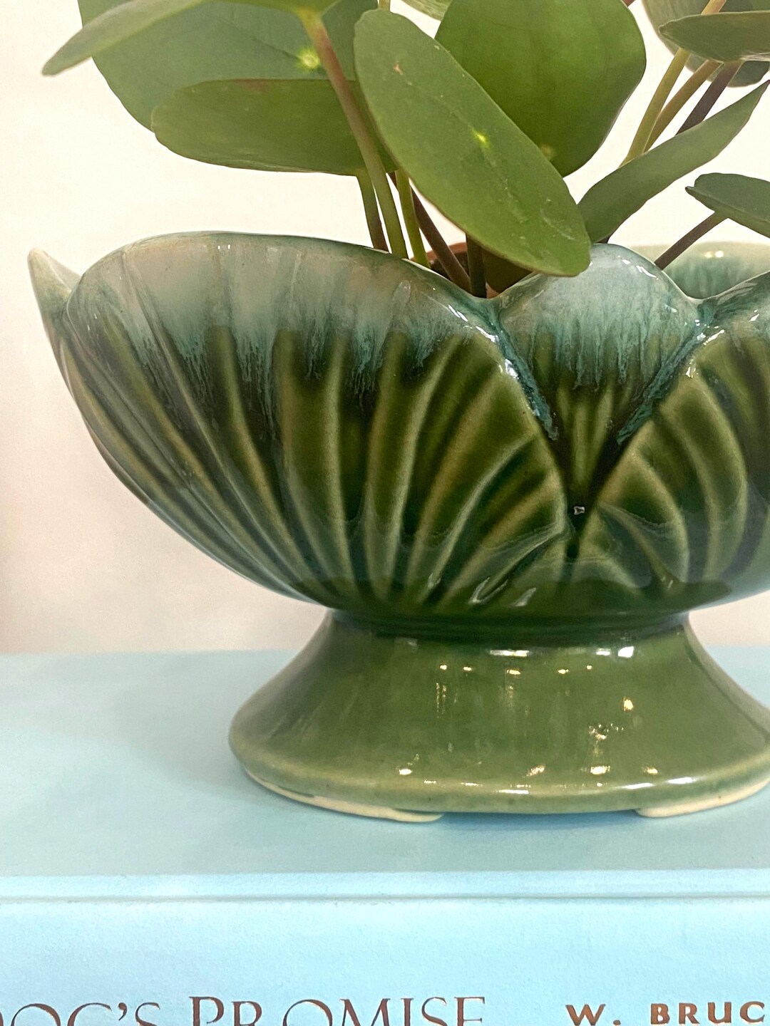 Vintage Shawnee Style Leaf Planter – Green Pedestal Ceramic Bowl - Etsy