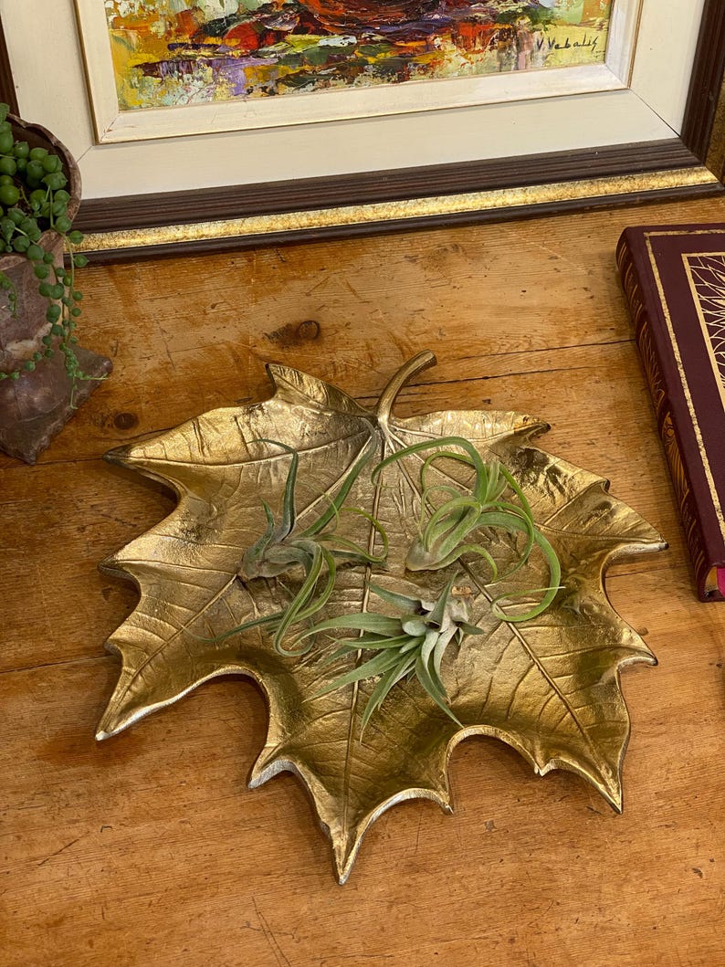 Vintage Cast Aluminum Maple Leaf Tray – Large Gold Leaf Catchall, Mid ...