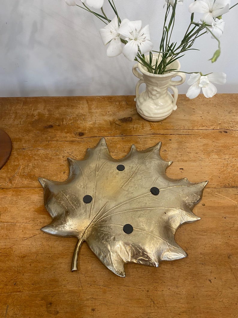 Vintage Cast Aluminum Maple Leaf Tray – Large Gold Leaf Catchall, Mid ...