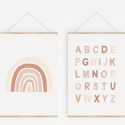 Neutral Rainbow Wall Art Set of 3 Prints Muted Alphabet Poster - Etsy