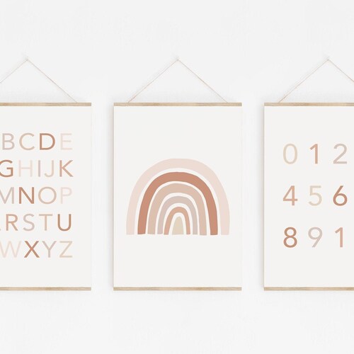 Neutral Rainbow Wall Art Set of 3 Prints Muted Alphabet Poster - Etsy