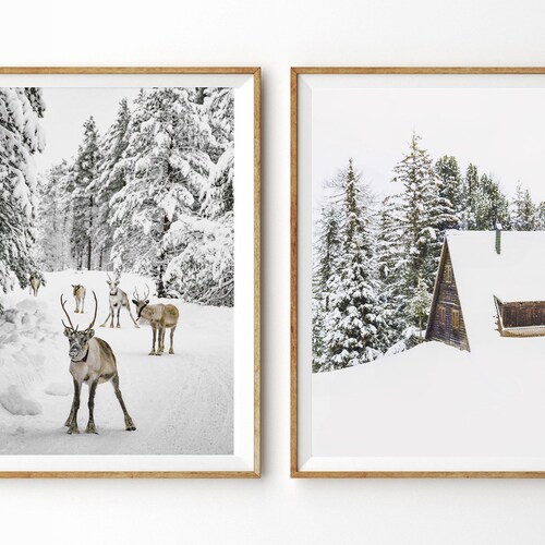 Reindeer Wall Art Set Winter Poster Set Set of 2 Prints - Etsy