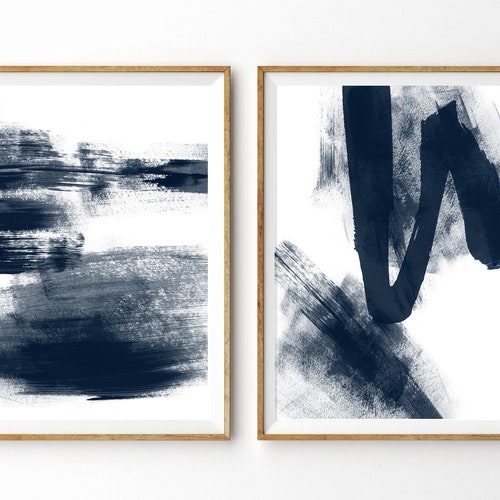 Indigo Blue Abstract Wall Art Navy Blue Watercolor Print - Etsy