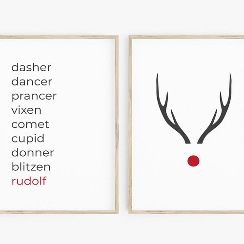 Rudolf Print Set of 2 Prints Printable Reindeer Names - Etsy