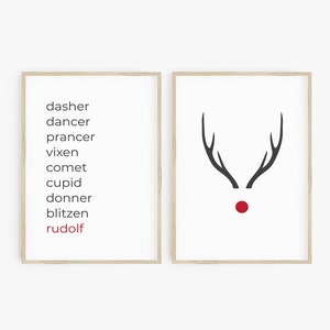 Rudolf Print Set of 2 Prints, Printable Reindeer Names, Christmas Decor ...