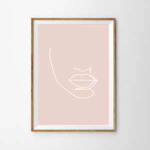 Blush Pink Line Art Face Illustration Fashion Print Bedroom Decor ...