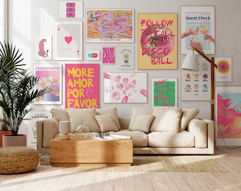 Preppy Gallery Wall Set, Trendy Wall Art, Preppy Pink Posters, DIGITAL ...