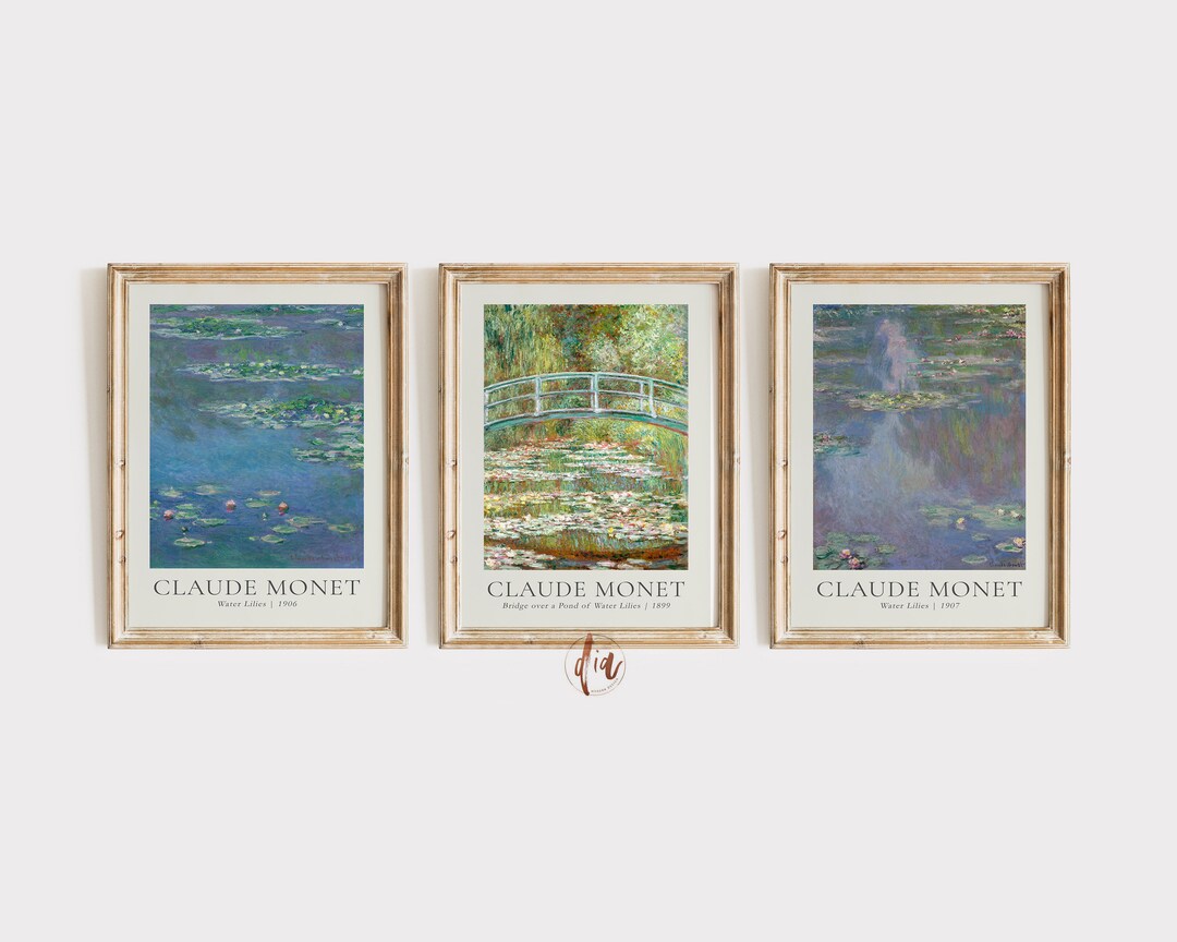 Claude Monet Print Set of 3, Water Lilies Exhibition Poster Set ...