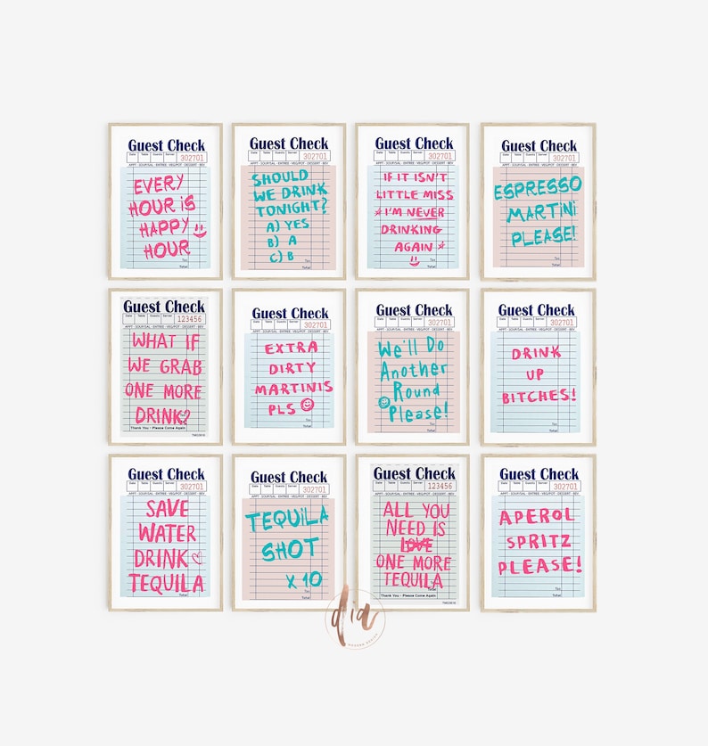Guest Check Poster Print Set of 12, Trendy Wall Art, Retro Prints ...