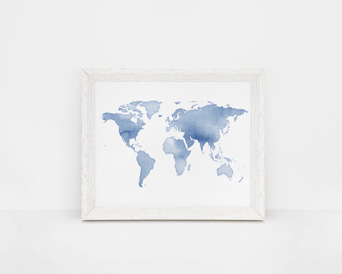Navy Blue World Map Print Watercolor Print Printable Map Boy | Etsy