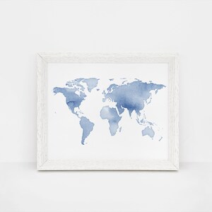 Navy Blue World Map Print Watercolor Print Printable Map Boy Nursery ...