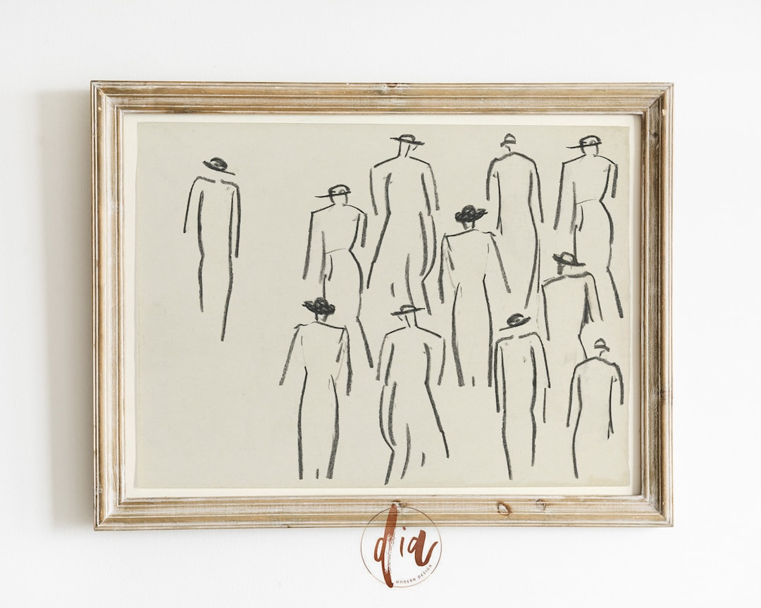 Vintage Charcoal Drawing, Abstract Figure Art, Gallery Wall Print ...