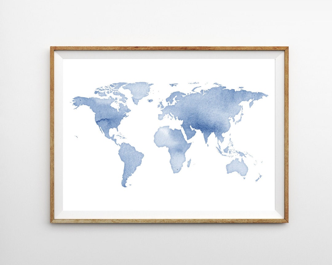 Navy Blue World Map Print Watercolor Print Printable Map Boy Nursery ...