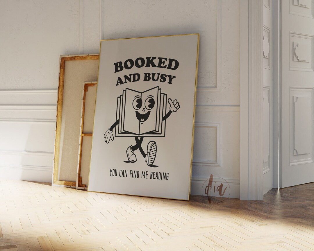 Reading Poster, Classroom Wall Art Print, Retro Book Cartoon, Mascot ...