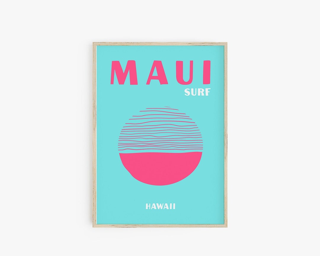 Maui Hawaii Travel Poster Print, Preppy Room Decor, Pink Blue Wall Art ...