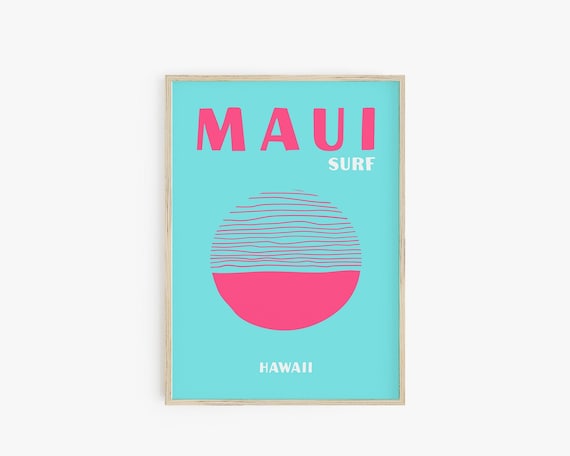Maui Hawaii Travel Poster Print Preppy Room Decor Pink Blue - Etsy