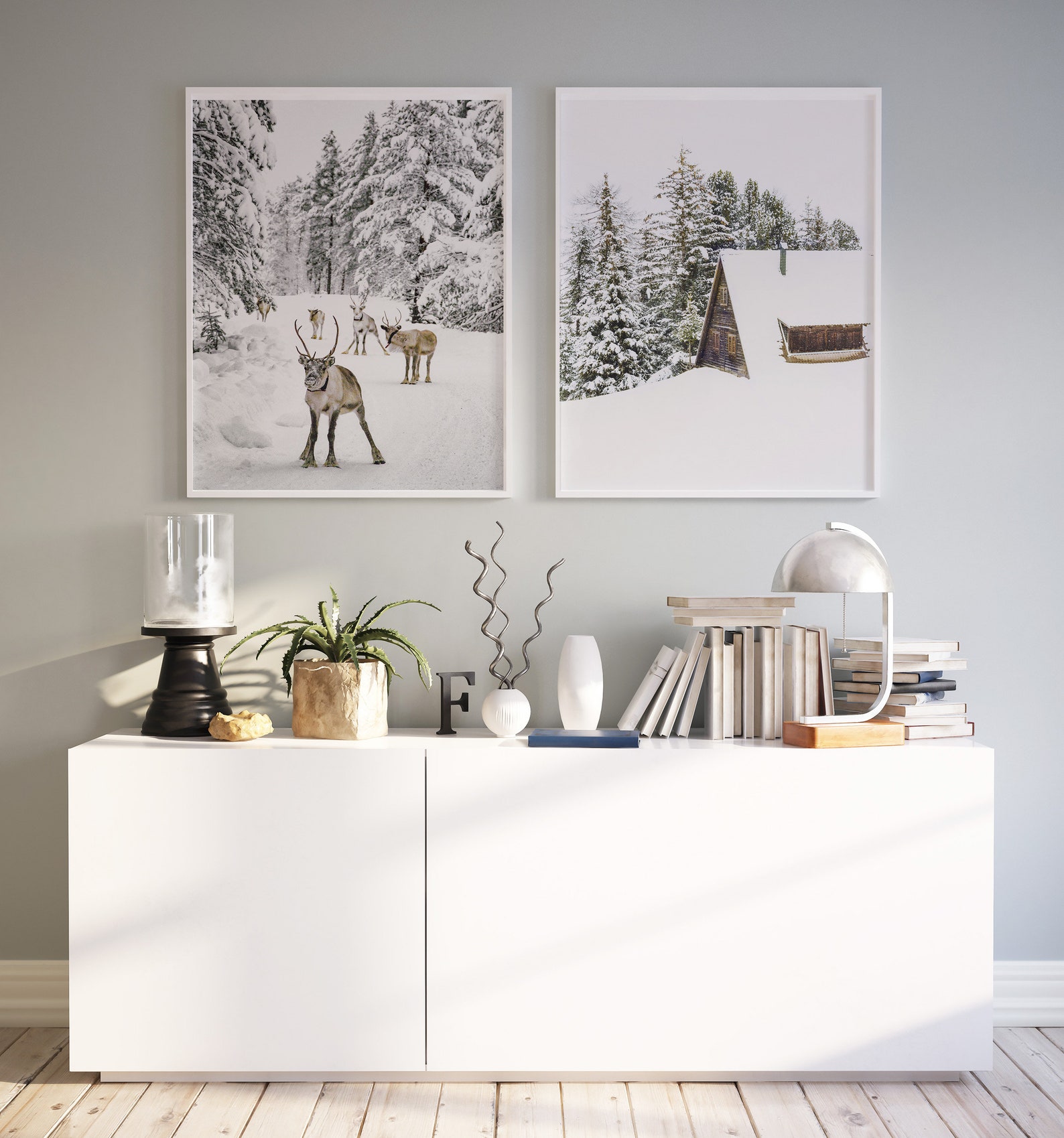 Reindeer Wall Art Set Winter Poster Set Set of 2 Prints Christmas ...