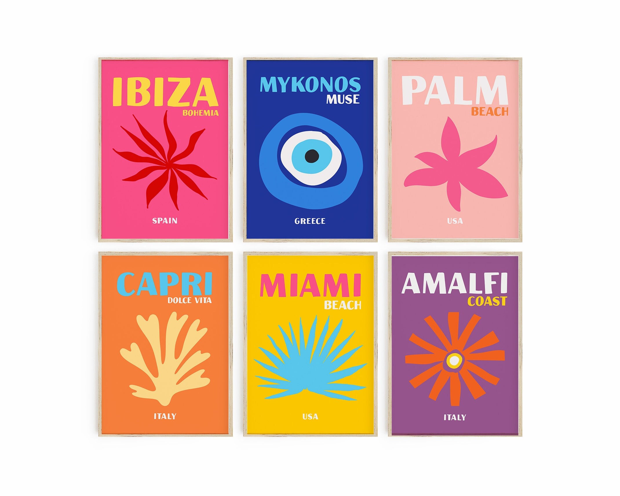 Preppy Room Decor Travel Poster Set of 6 Maximalist Decor - Etsy