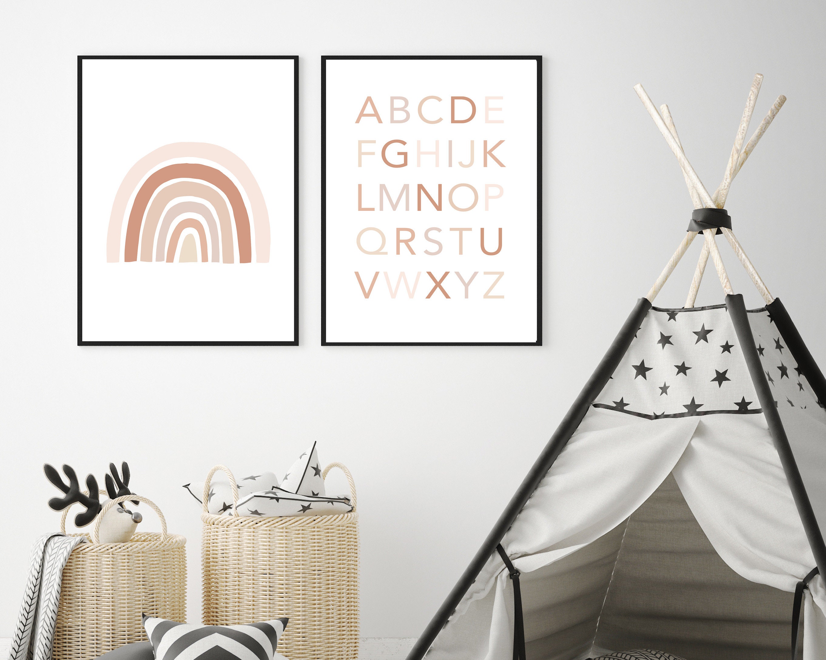 Neutral Nursery Print Set of 2 Rainbow Poster Modern Alphabet Print ...