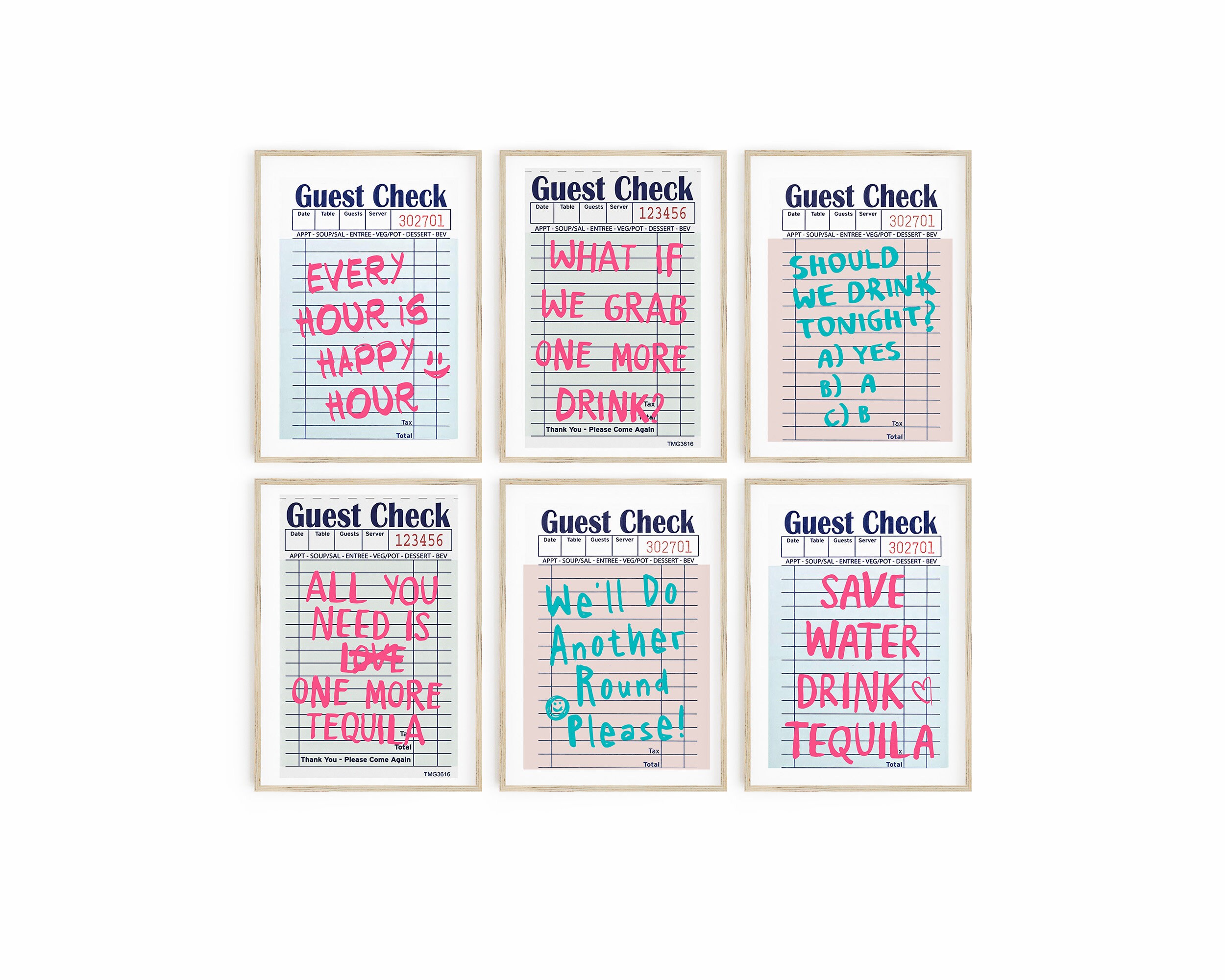 Guest Check Poster Print Set of 12, Trendy Wall Art, Retro Prints ...