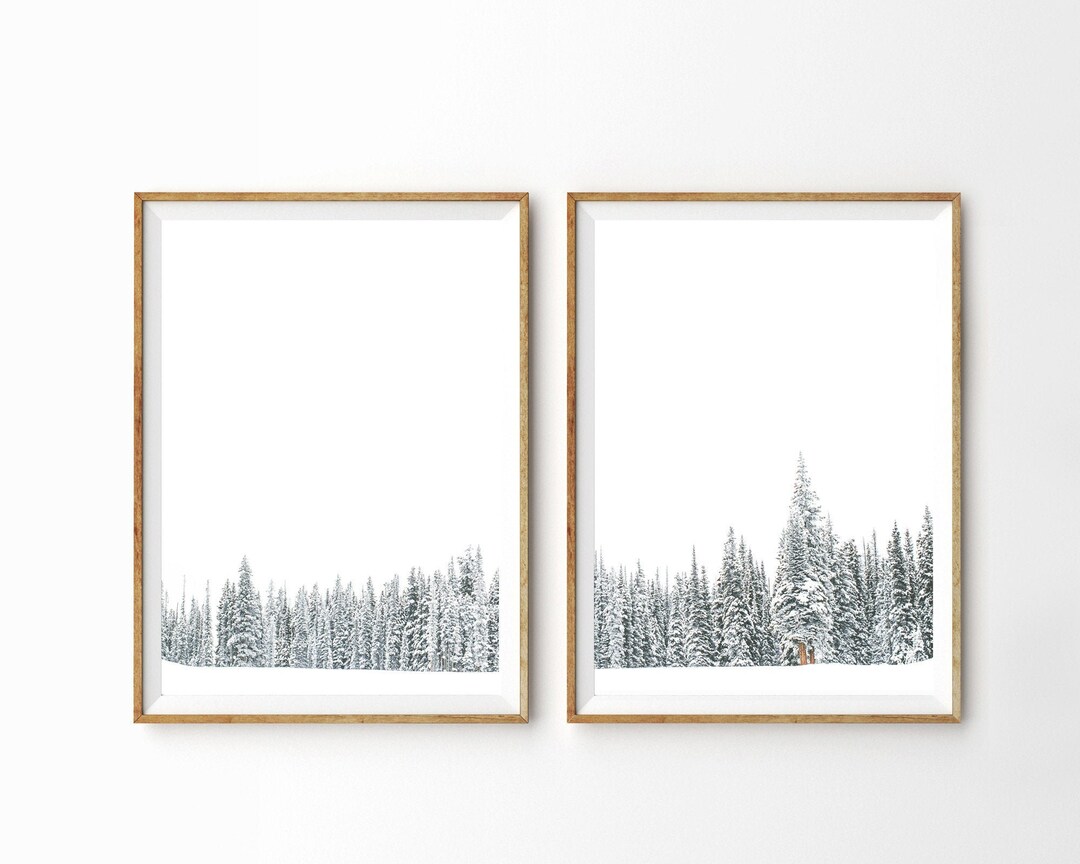 Winter Decor Set of 2 Prints Tree Wall Art Snow Covered Trees Printable ...