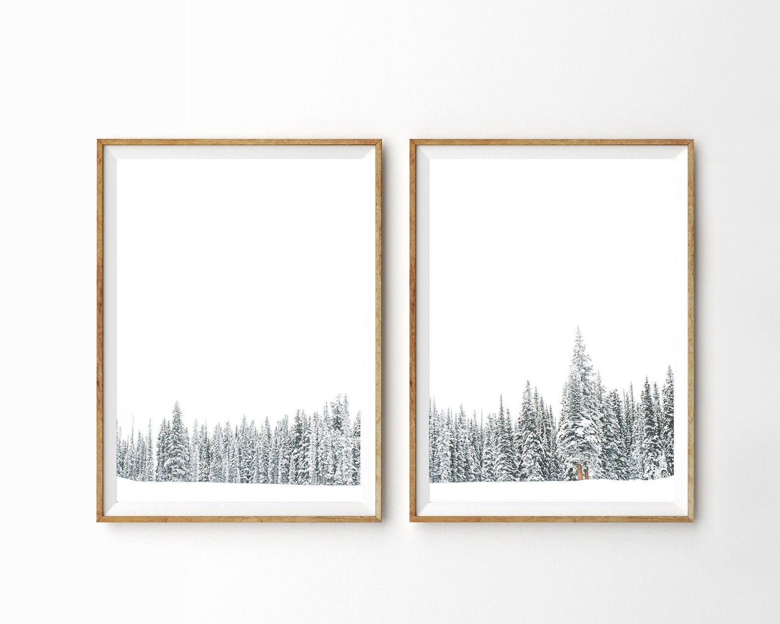 Winter Decor Set of 2 Prints Tree Wall Art Snow Covered Trees | Etsy