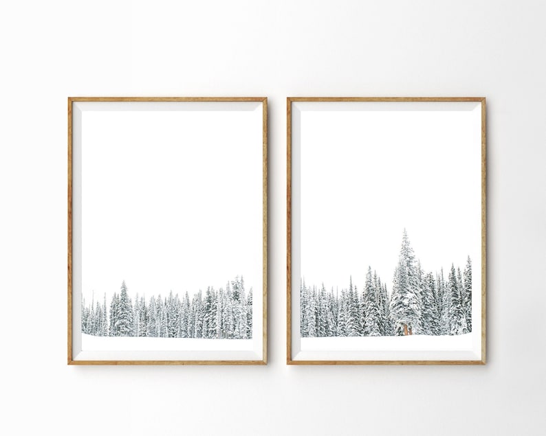 Winter Decor Set of 2 Prints Tree Wall Art Snow Covered Trees - Etsy