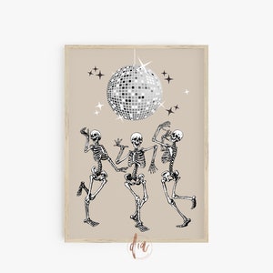Dancing Skeletons Halloween Print, Disco Ball Wall Art, Printable Art ...