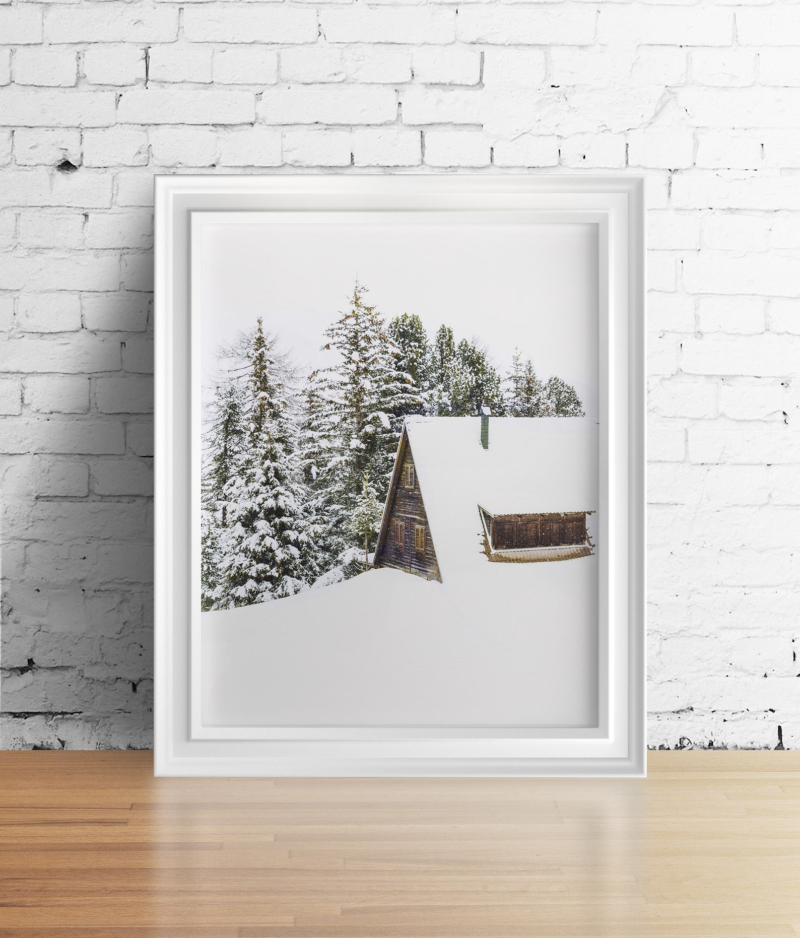 Winter Scene Log Cabin Print Christmas Decor Cabin in Woods Snowy ...