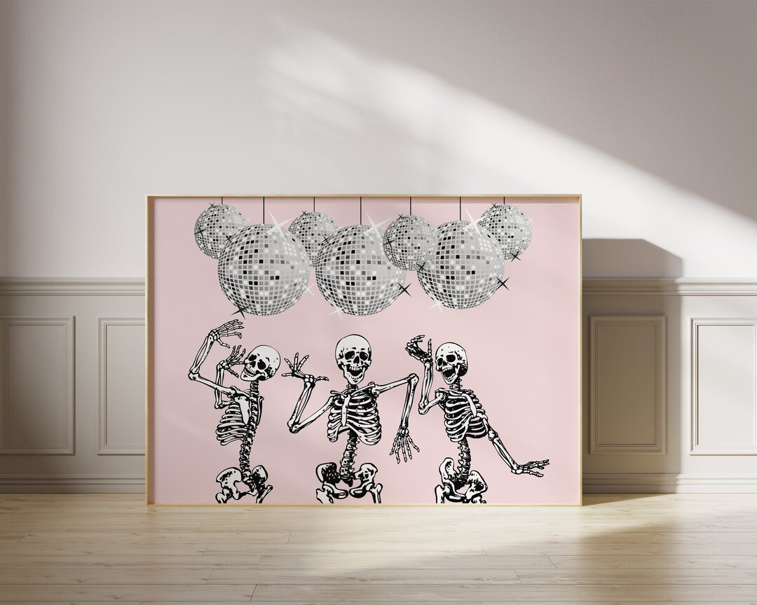 Halloween Printable, Dancing Skeletons Print, Disco Ball Wall Art ...