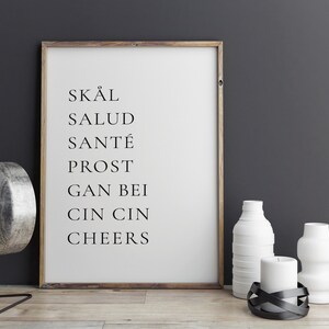 Cheers Salud Skal Prost Printable Poster, Cheers Sign, Bar Cart Print, Cocktail Print, Bar ...
