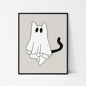 Halloween Printable, Black Cat Sheet Ghost Print, Halloween Wall Art ...