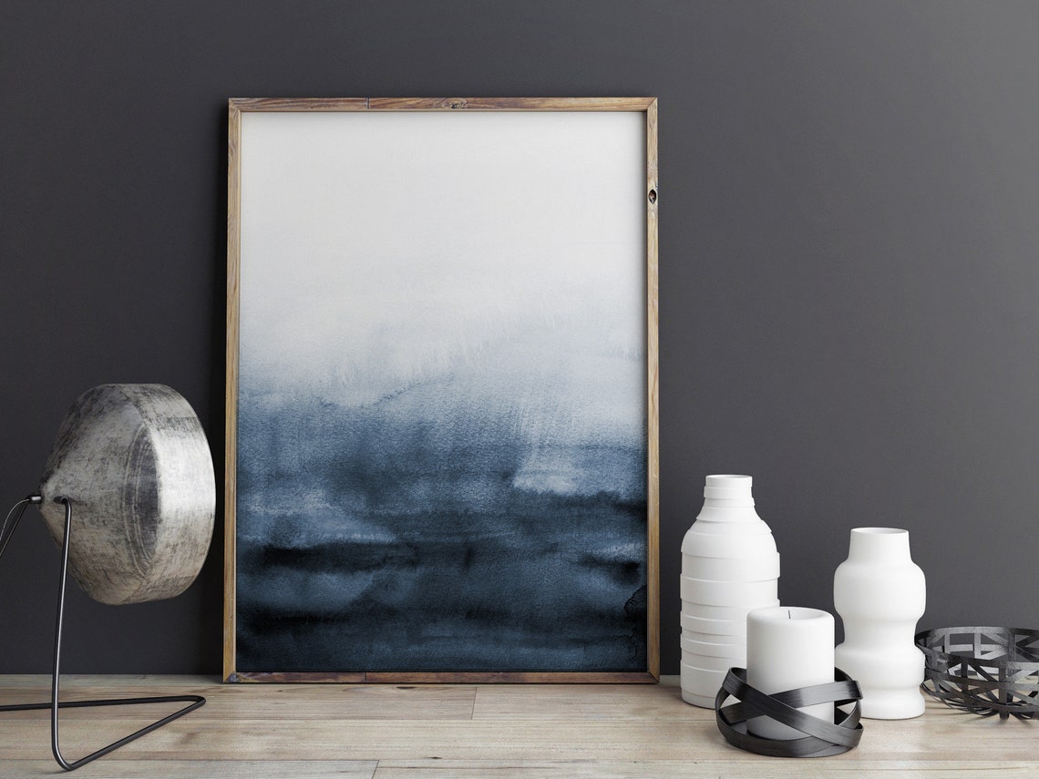 Indigo Blue Abstract Wall Art Navy Blue Watercolor Print - Etsy