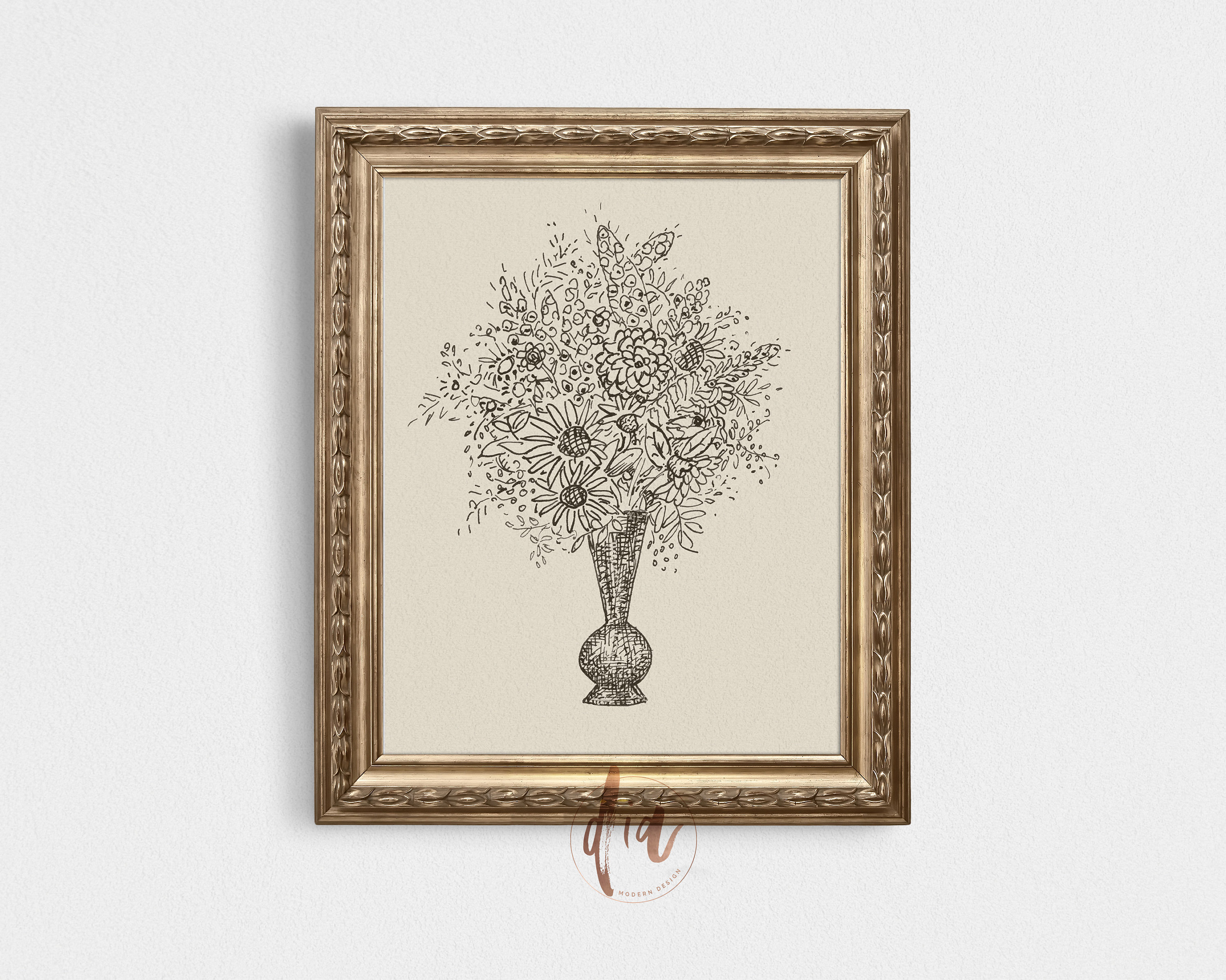 Vintage Bouquet Sketch, Printable Antique Line Art, French Country ...