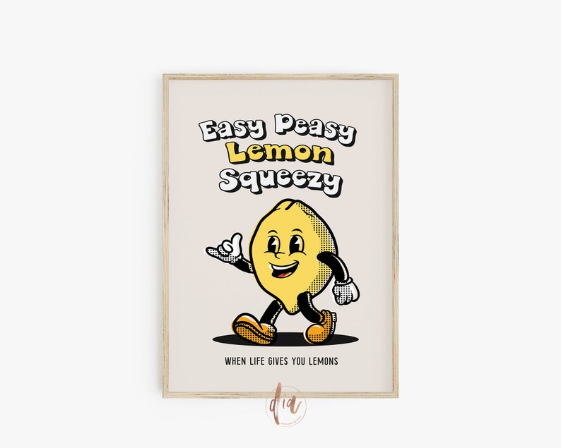 Retro Character Print, Easy Peasy Lemon Squeezy, DIGITAL Retro Lemon ...