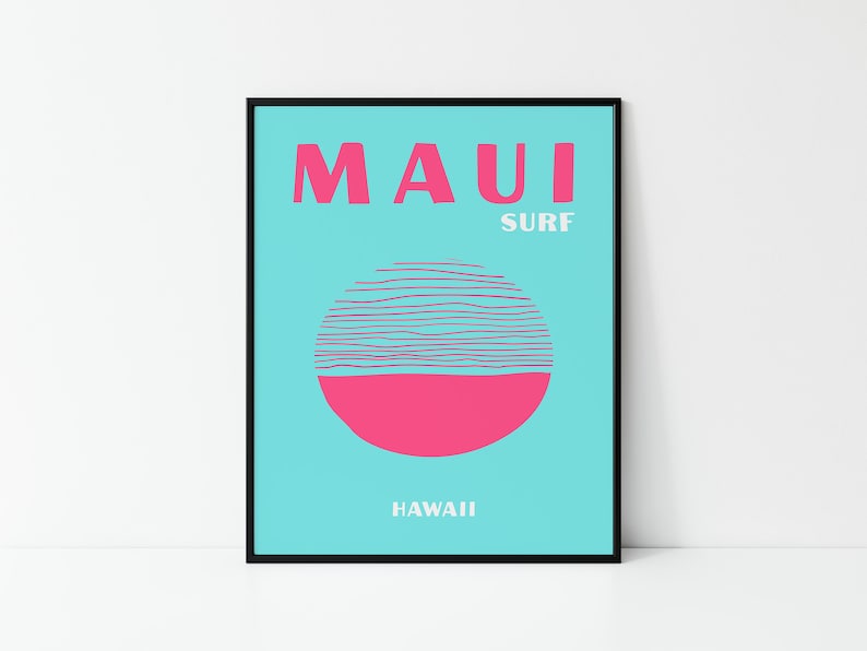 Maui Hawaii Travel Poster Print Preppy Room Decor Pink Blue - Etsy
