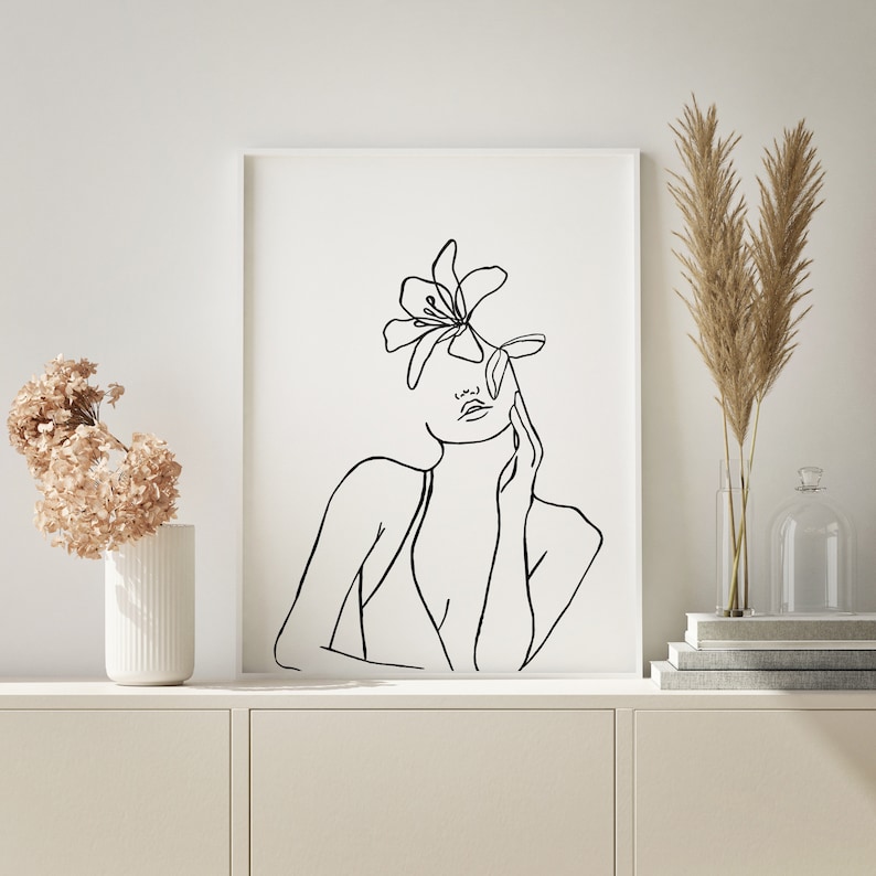 Female Line Drawing Flower Art Print Trending Now Abstract | Etsy