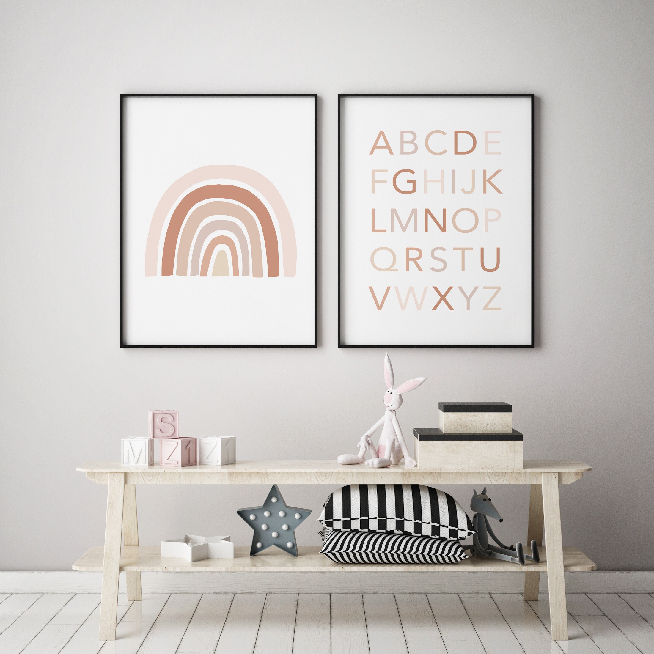 Neutral Nursery Print Set of 2 Rainbow Poster Modern Alphabet Print ...