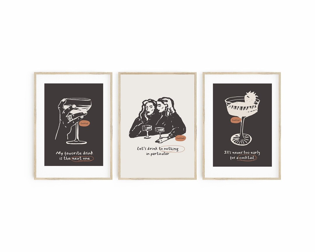 Bar Cart Print Set, Cocktail Poster Set, Kitchen Prints, Preppy Room ...